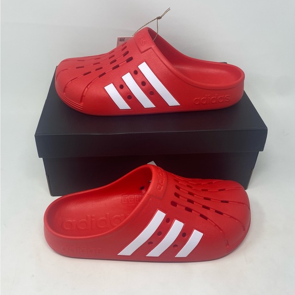 adidas | Shoes | Adidas Adilette Clogs Slide Sandal Vivid Red White ...